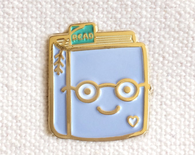Book Enamel Pin – Cute Reader Lapel Pin With Glasses - Etsy