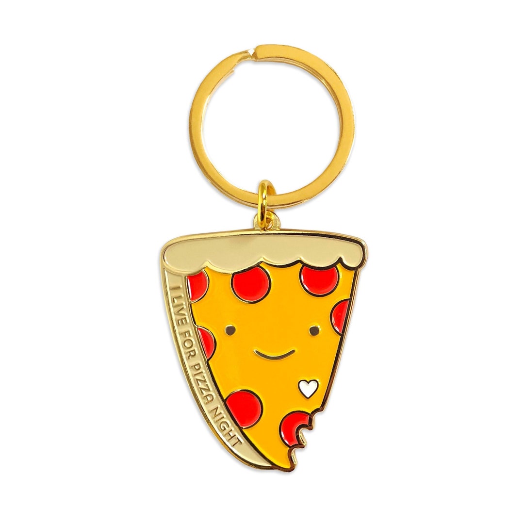 Pizza Night Keychain Key Charm Pizza Lover Shiny Gold Metal Kawaii ...
