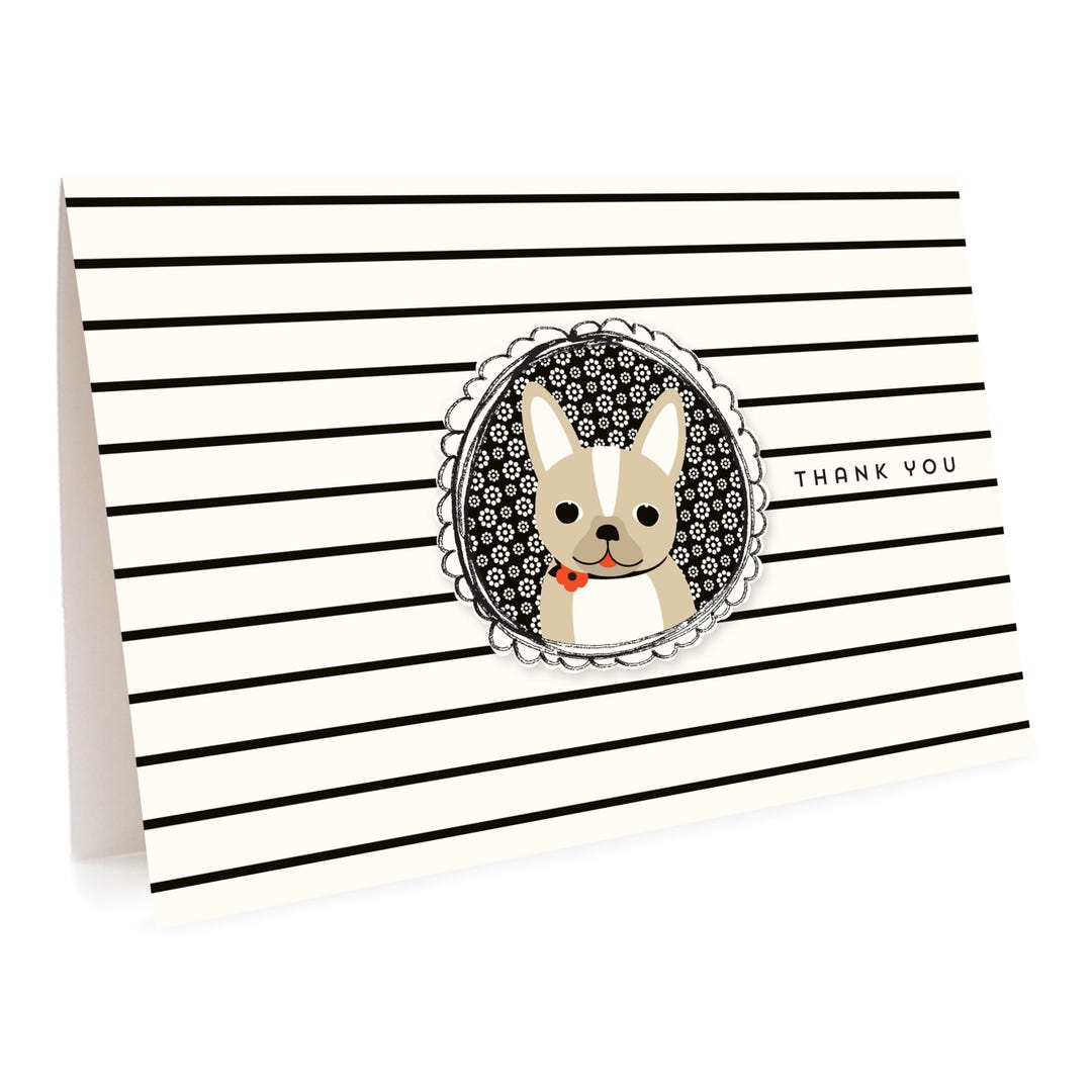 Frenchie Folded Thank You Cards, Box of 6 - Cute French Bulldog Thank ...