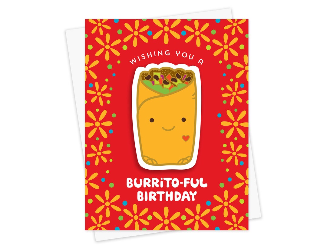 Burrito Sticker Birthday Card With Removable Vinyl Decal – Card & Gift ...