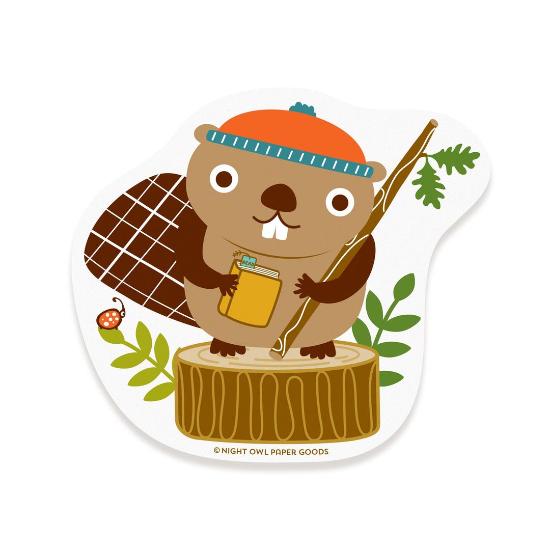 Beaver Reader Sticker – Cute Bookish Vinyl Sticker – Waterproof Laptop ...