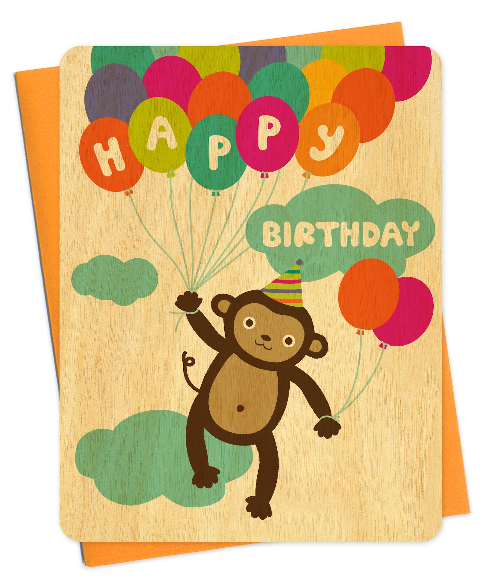 Monkey Birthday Real Wood Card Happy Birthday Card Birch - Etsy
