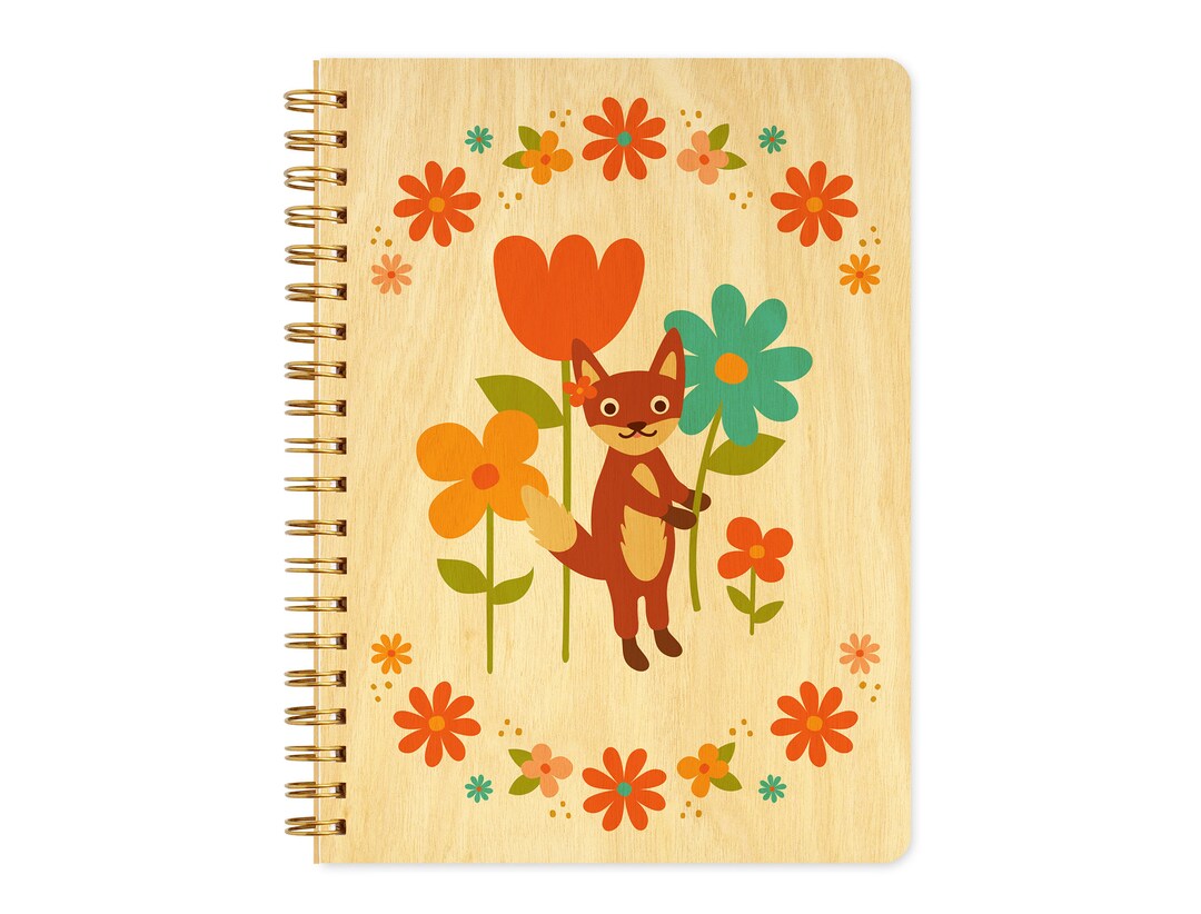Floral Fox Journal With Real Wood Covers - Gift for Fox Lover ...