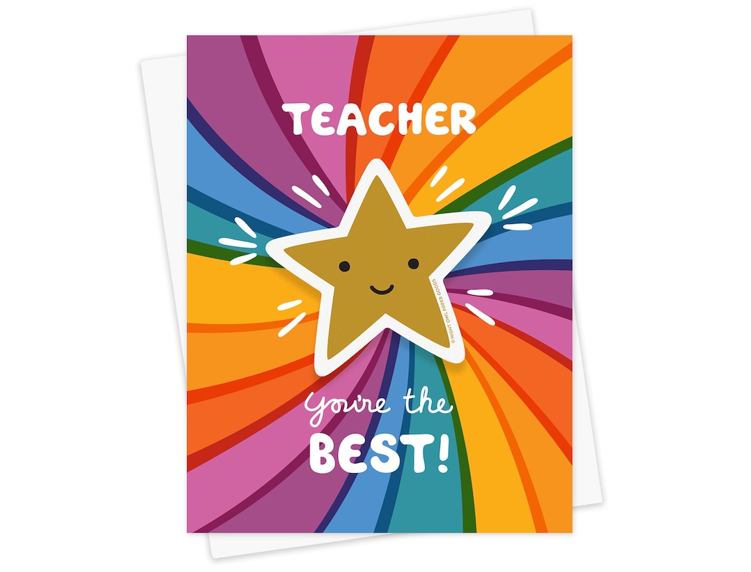 Gold Star Teacher Card – Appreciation Gift With Removable Vinyl Sticker ...