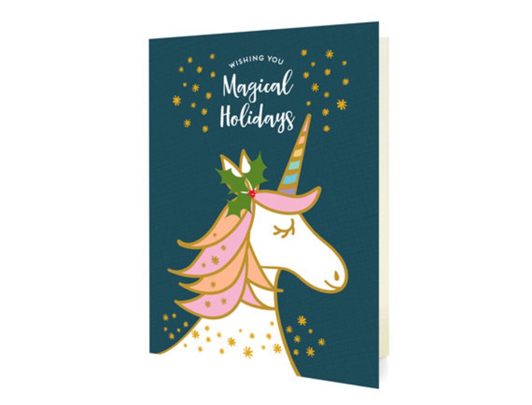 Magical Unicorn Blue Holiday Cards, Box of 10 Christmas Cards Wishing ...