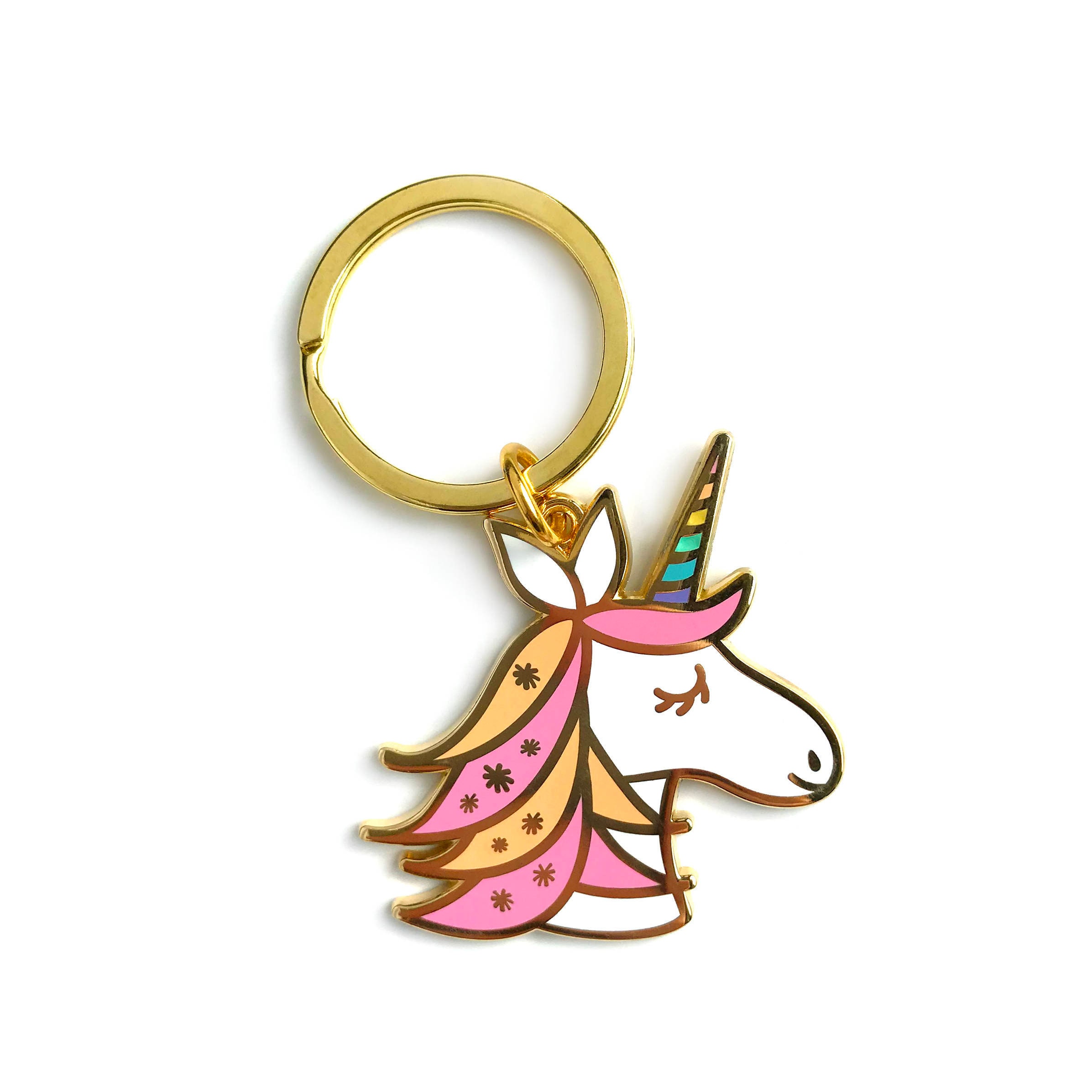 Unicorn Keychain Key Charm Shiny Gold Metal Kawaii | Etsy