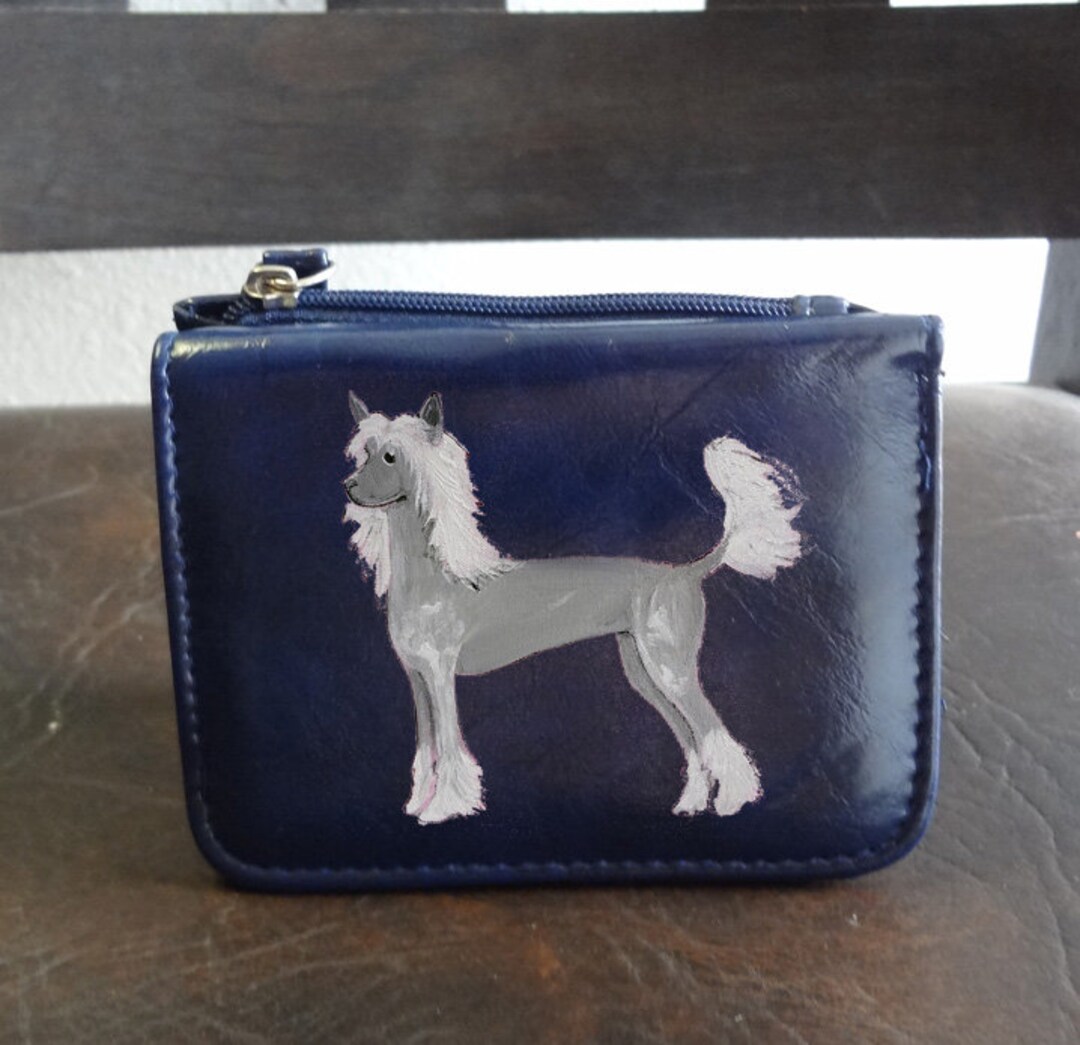 Chinese Crested Dog Hand Painted Dog Wallet Navy - Etsy