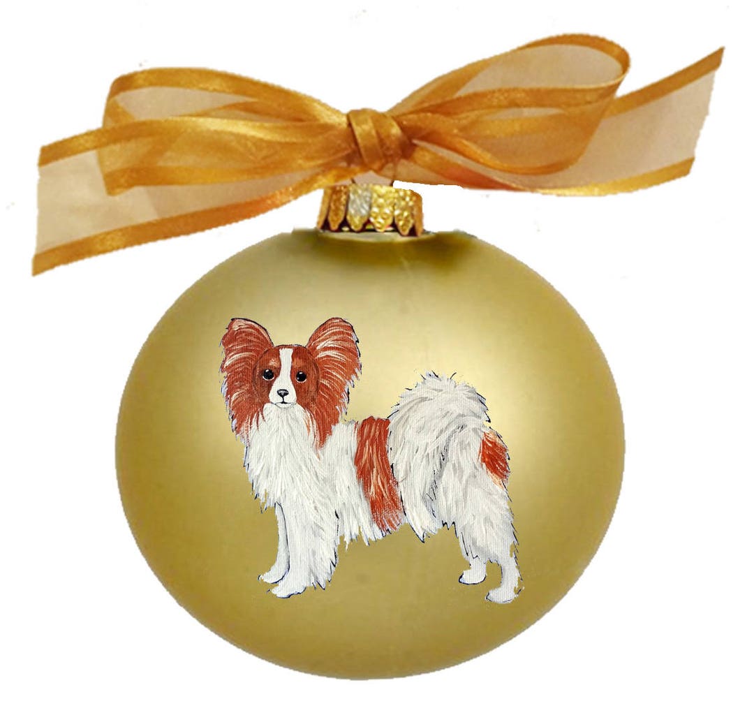 Papillon Dog Hand Painted (NOT Digital) Glass Ball Christmas Ornament ...