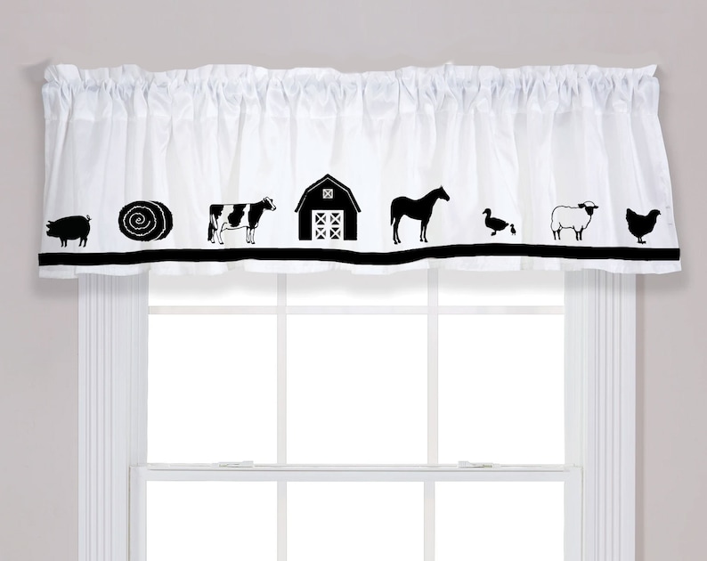 Farm Barn Horse Cow Silo Farmhouse Window Valance Kitchen Curtain - in ...