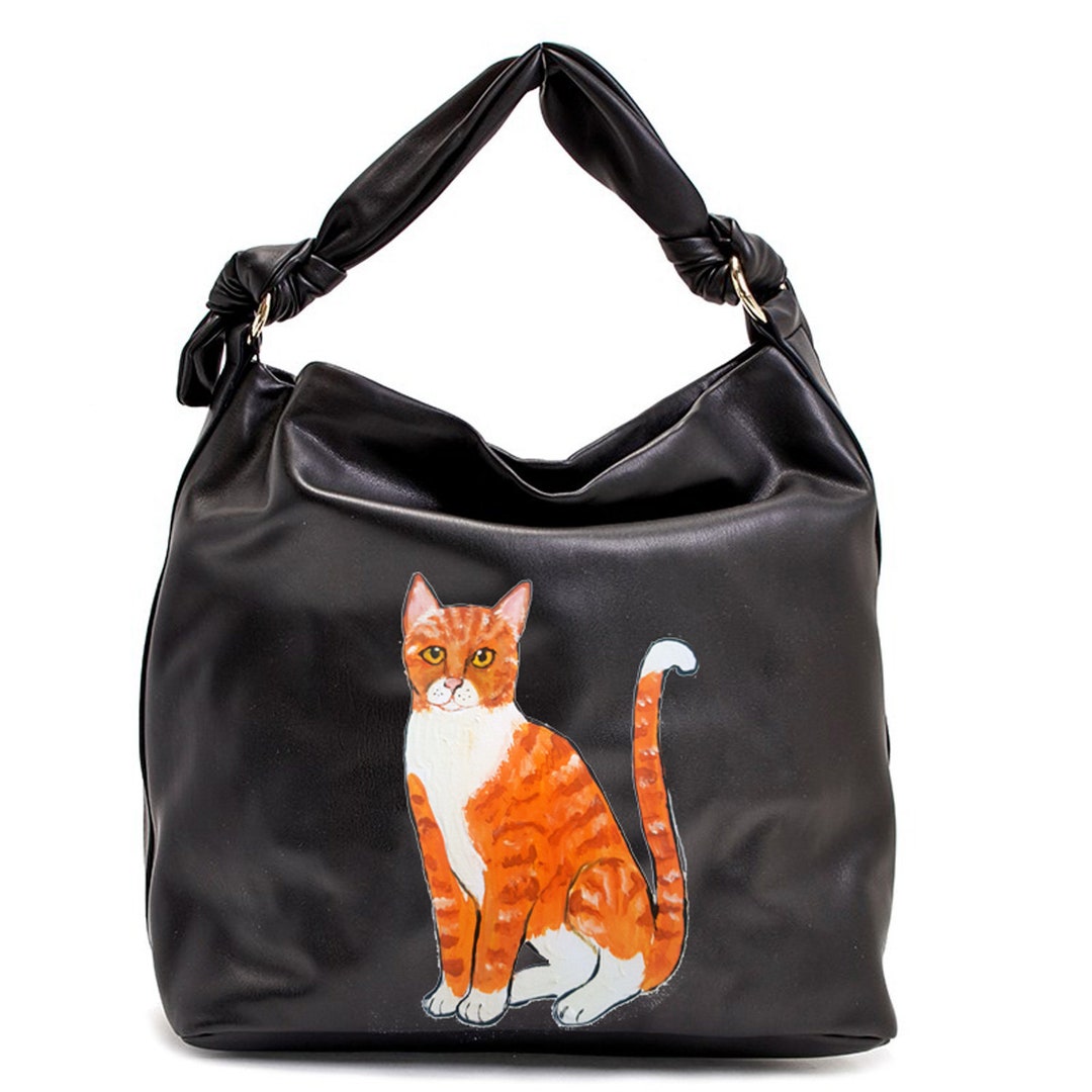Orange Tabby Cat Hand Painted Hobo Bag Tote / Purse / Handbag ...