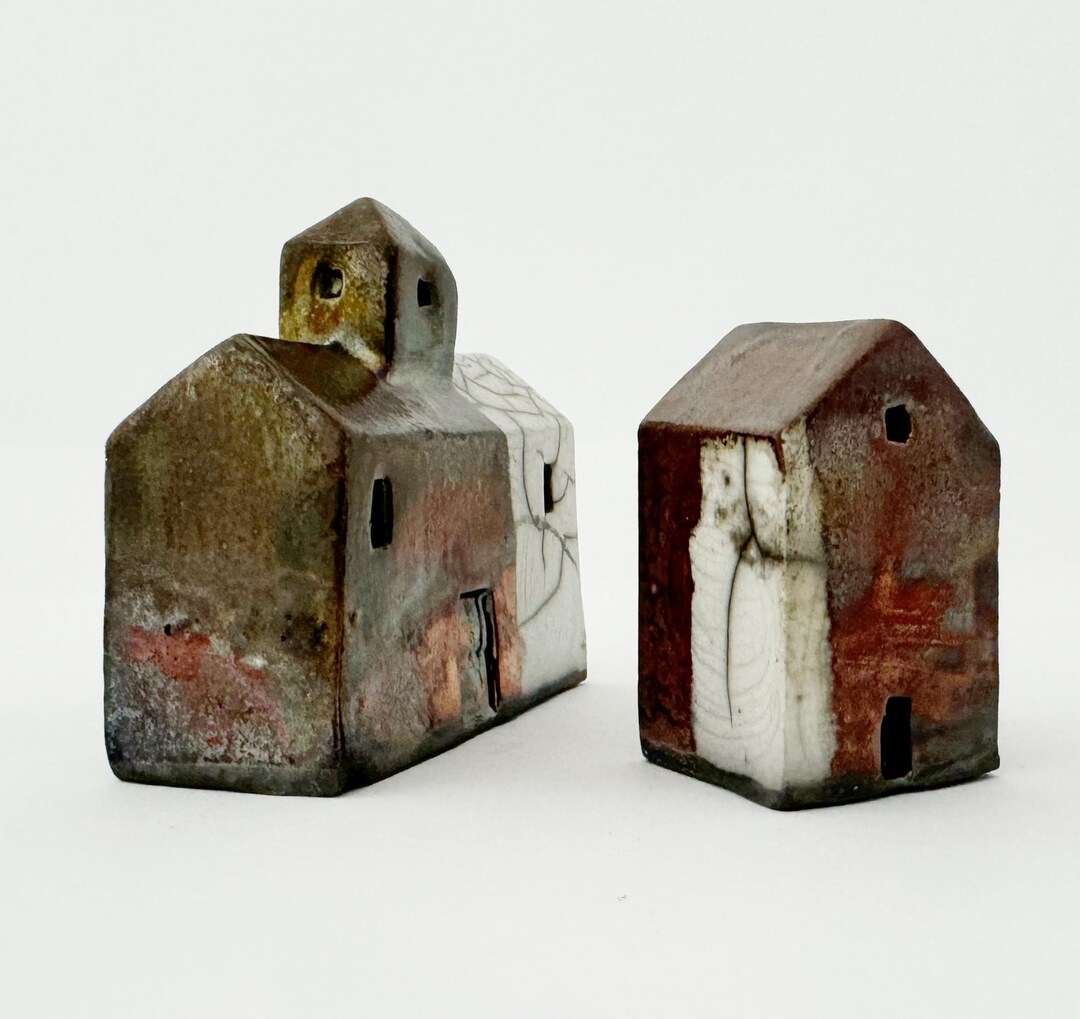 Small RAKU Abandoned Barn With Farmhouse - Handmade Ceramics - Etsy
