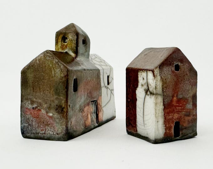 Small RAKU Abandoned Barn With Farmhouse - Handmade Ceramics - Etsy