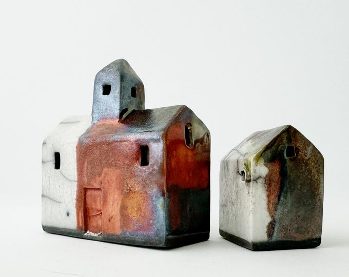 Small Red RAKU Abandoned Barn With Farmhouse - Handmade Ceramics - Etsy