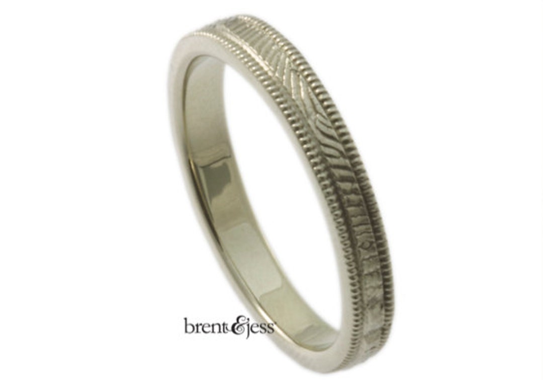 Traditional Narrow Milgrain Edge Fingerprint Wedding Band Sterling ...