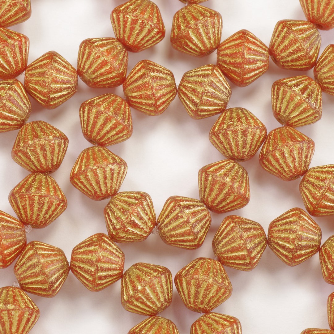 11mm Matte Burnt Orange Large Bicone With Rustic Gold Wash Czech Glass ...