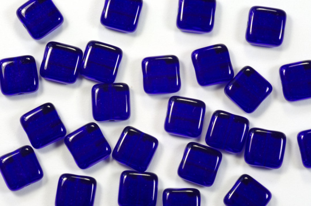 9mm Cobalt Blue Czech Glass Square Tile Beads - 25 - Etsy