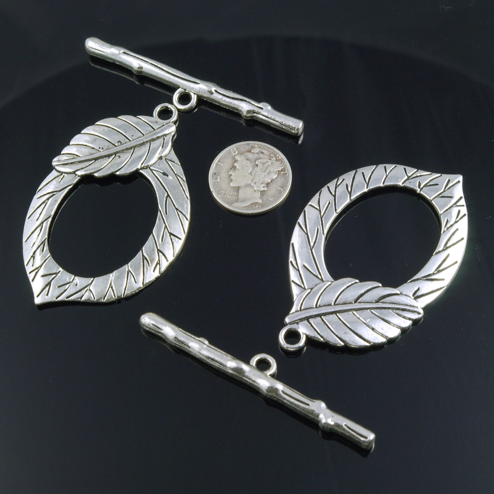 Extra Large Etched Leaf Silver Plated Pewter Toggle Clasps - Etsy