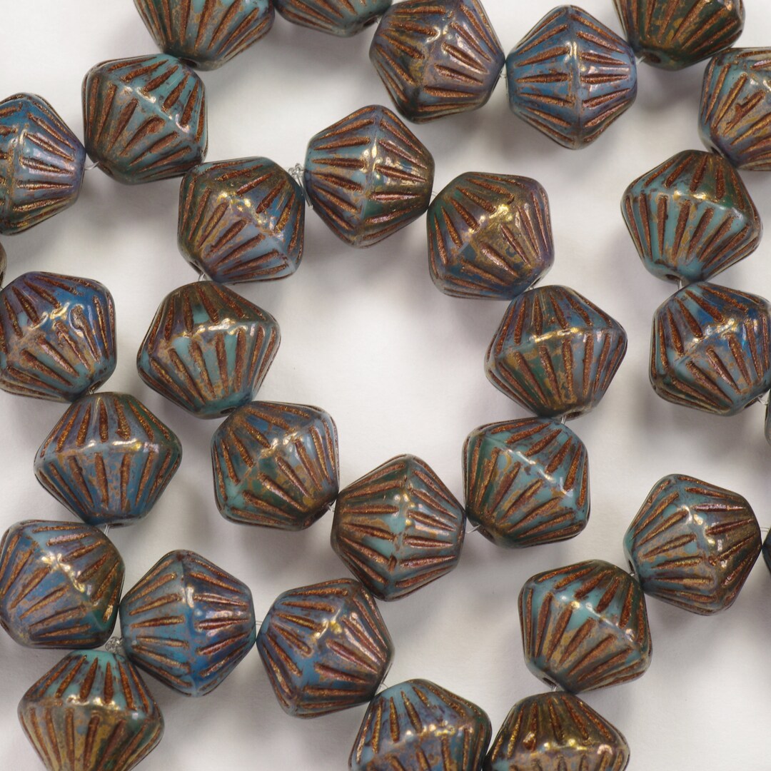 11mm Deep Blue Green Mix Large Bicone With Dark Bronze Finish Czech ...