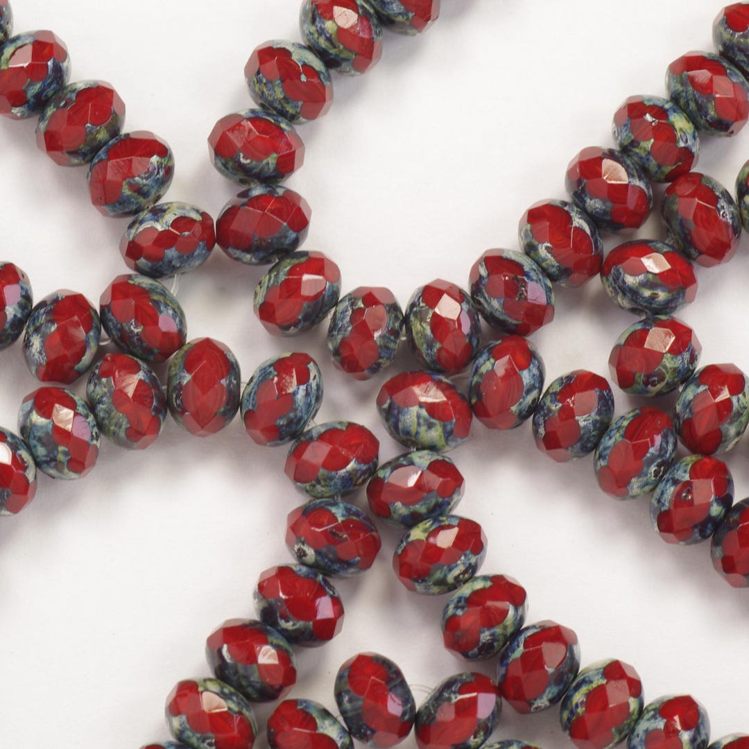 5x7mm Oxblood Red Opaline Picasso Fire Polish Czech Glass Donut ...