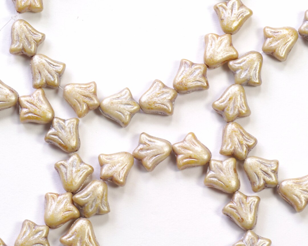 9mm Beige Luster Flat Lily Flower With Light Picasso Finish Czech Glass ...