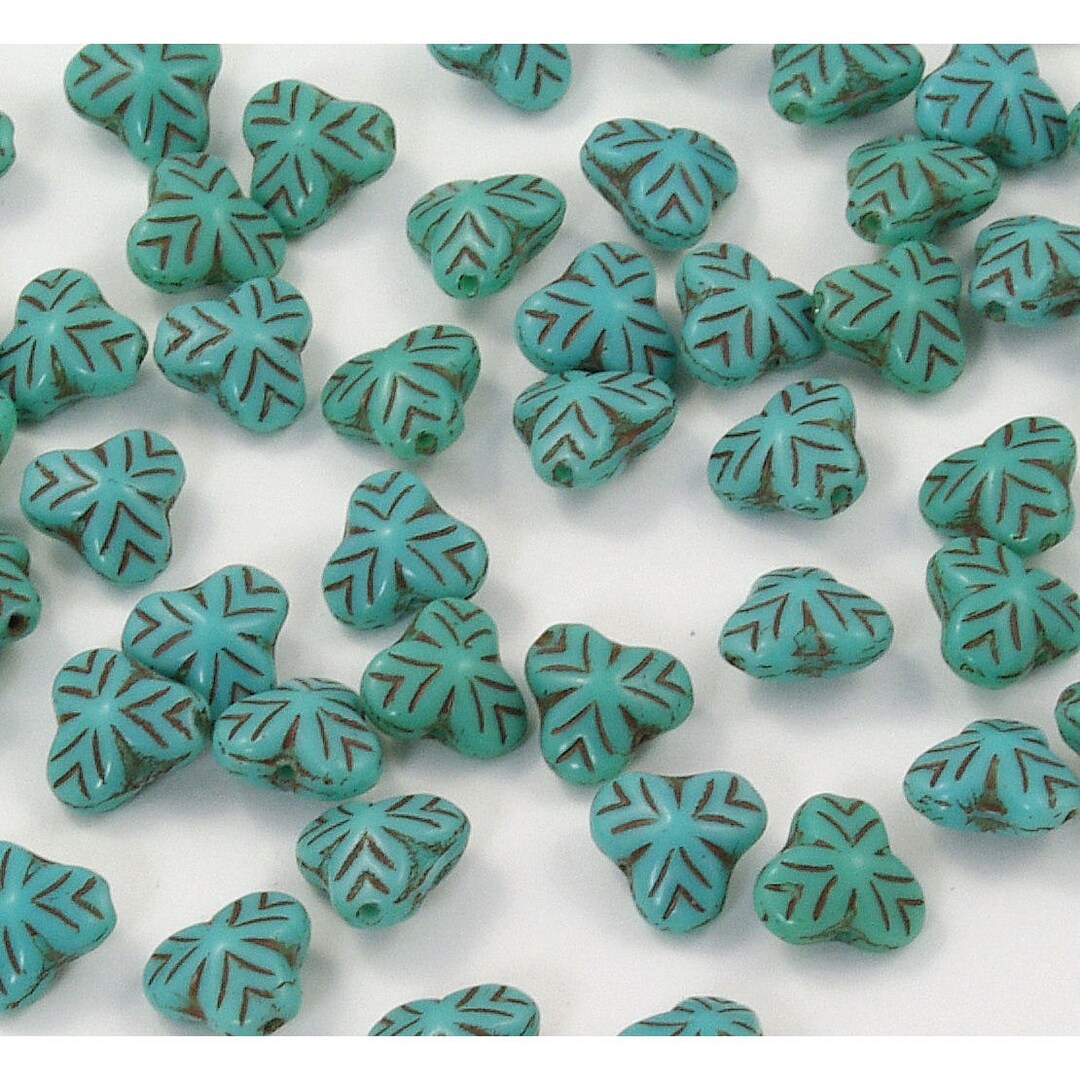 9mm Opaque Turquoise Picasso Berry Leaf Czech Glass Beads - 25 - Etsy