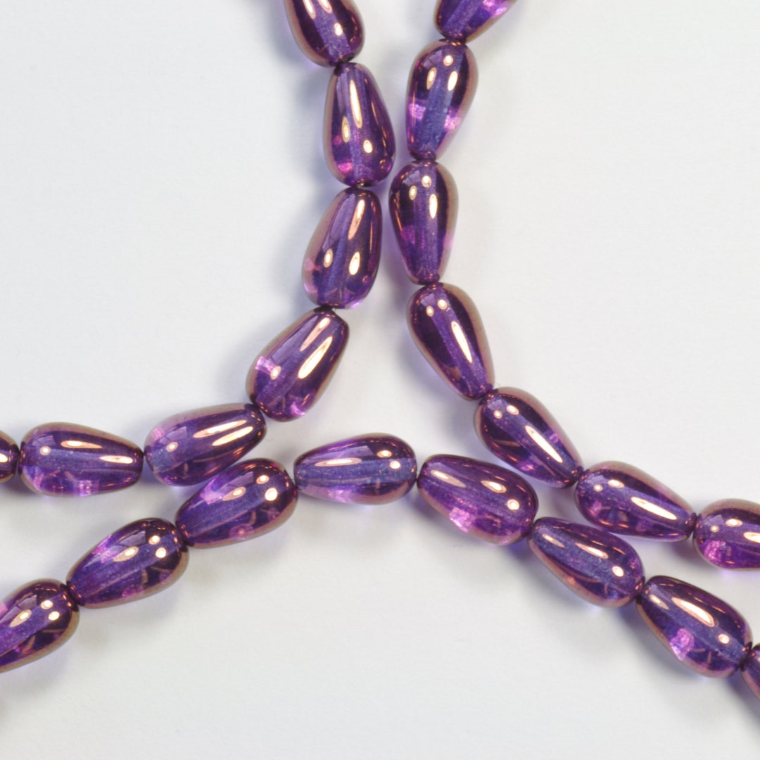 Purple Amethyst Bronze Luster 10x6mm Pressed Teardrop Vertical Hole ...