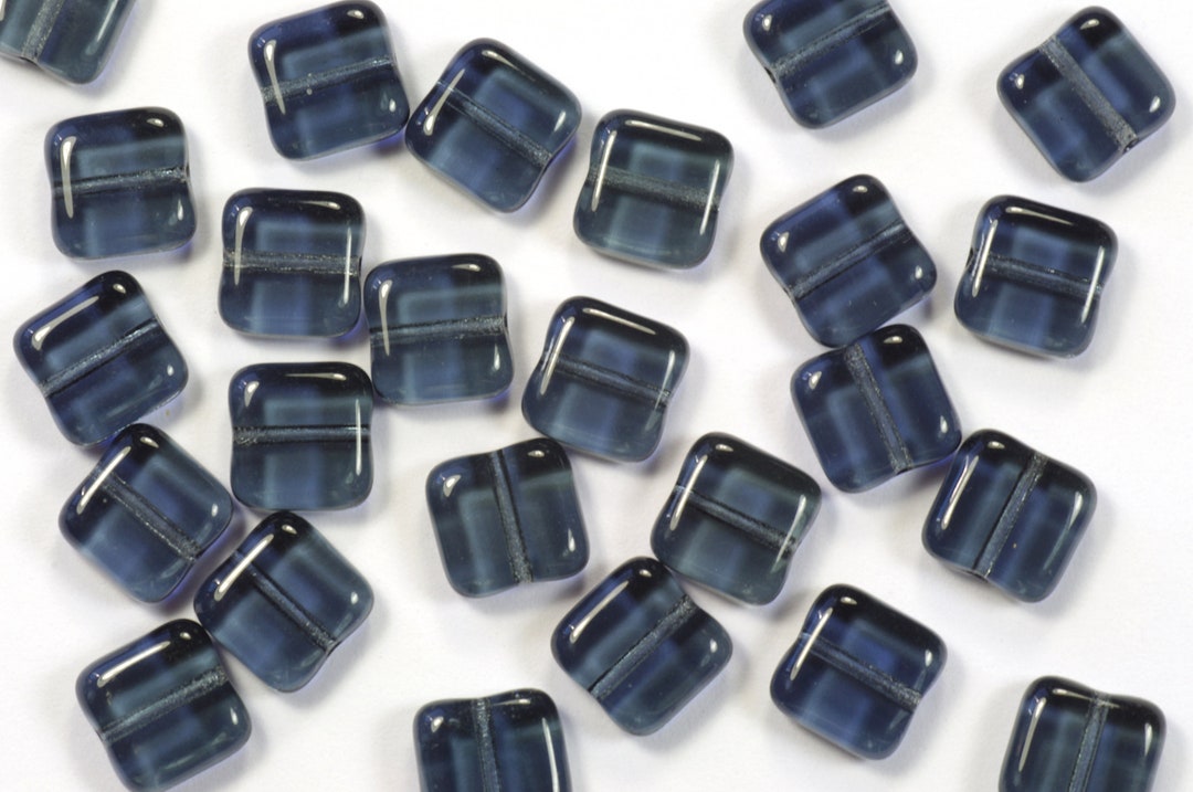 9mm Montana Blue Czech Glass Square Tile Beads - 25 - Etsy