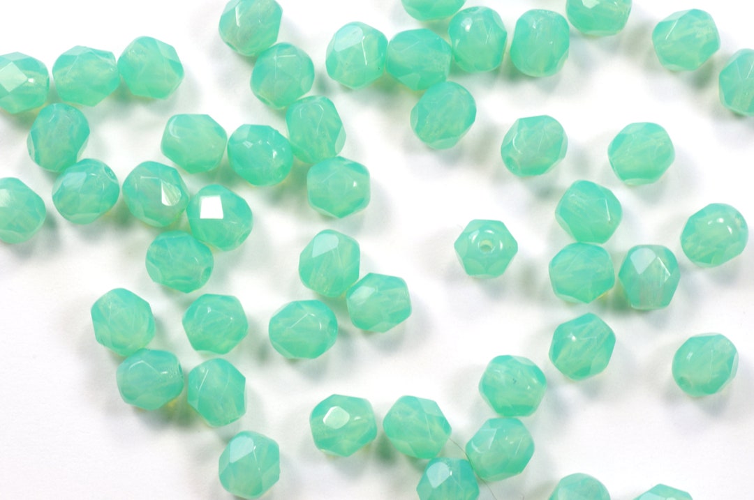 6mm Aqua Opaline Fire Polish Czech Glass Beads - 25 - Etsy