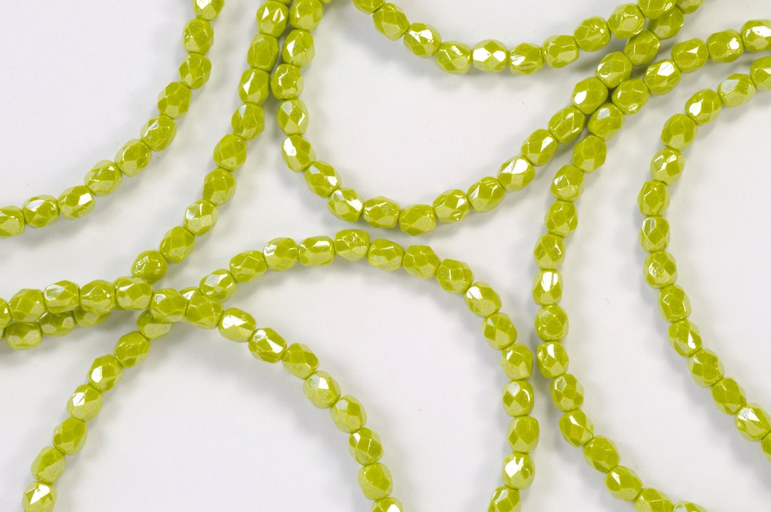 4mm Opaque Light Olive Green Luster Czech Glass Fire Polish Beads - 50 ...