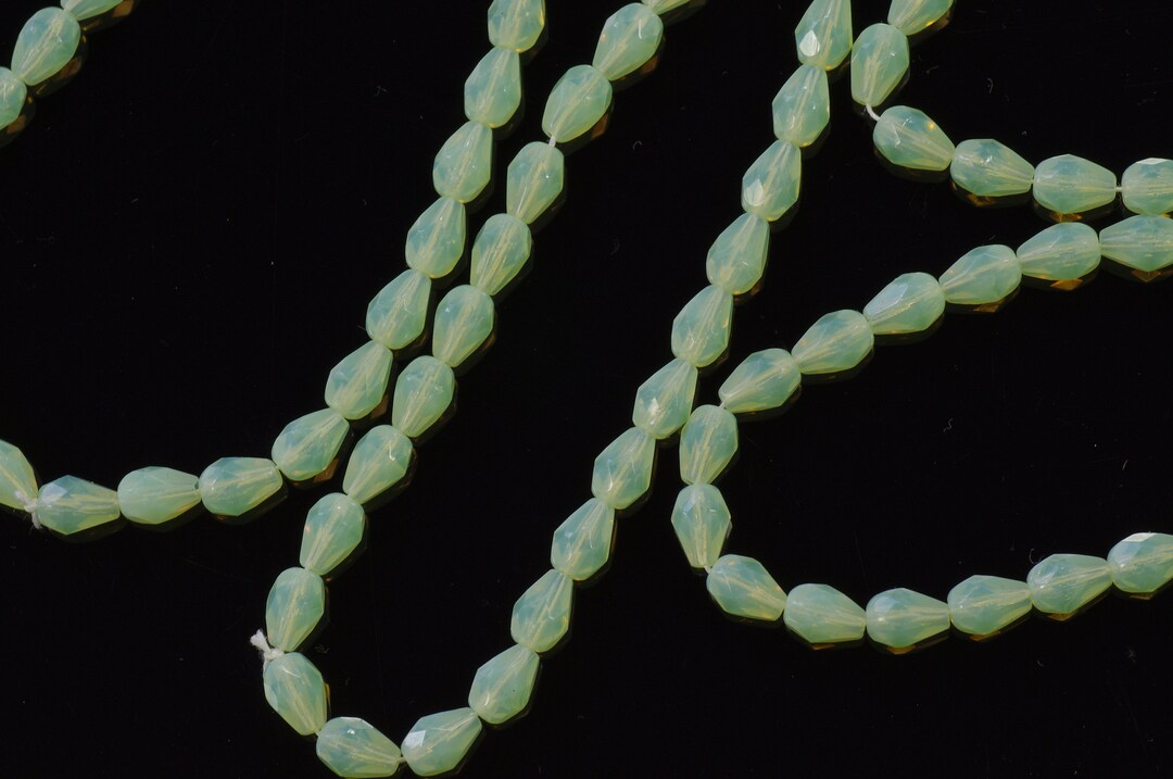 7x5mm Green Opaline Fire Polish Faceted Czech Glass Teardrop Beads - 25 ...