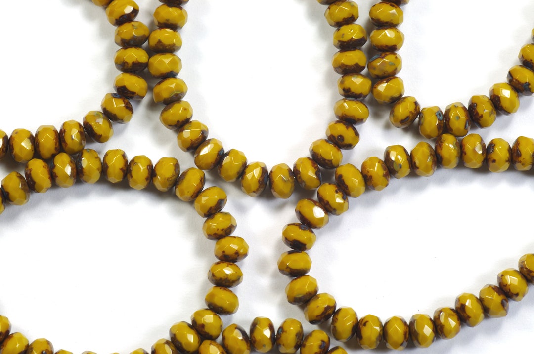 3x5mm Opaque Mustard Yellow Picasso Rondelles Fire Polish Czech Glass ...