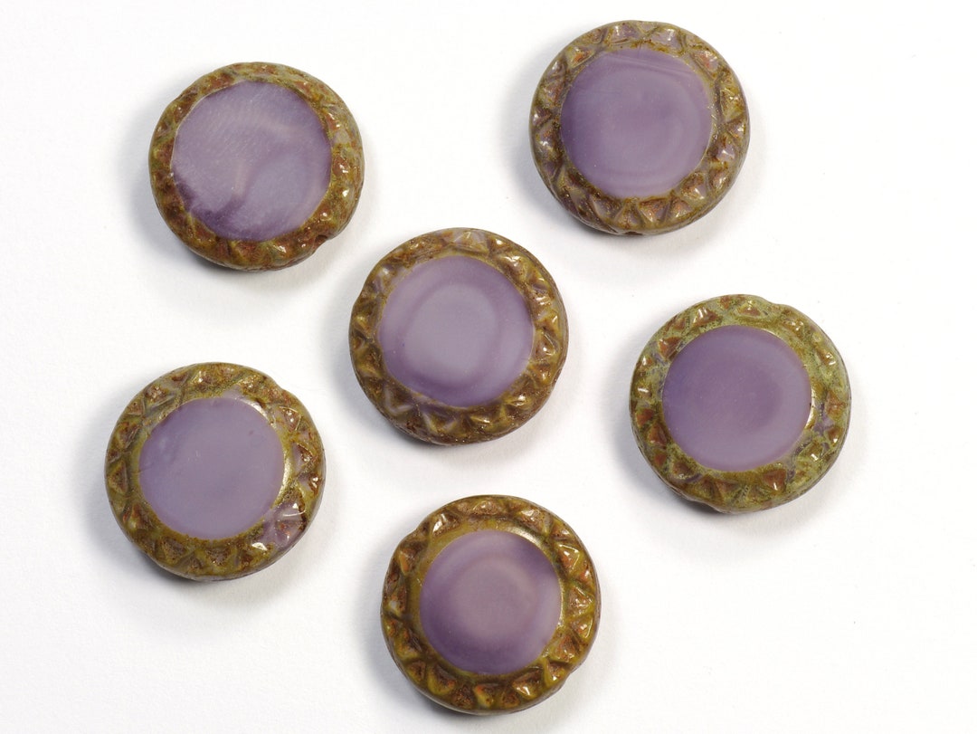 15mm Satiny Purple With Brown Picasso Mayan Sun Coin Czech Glass Beads ...