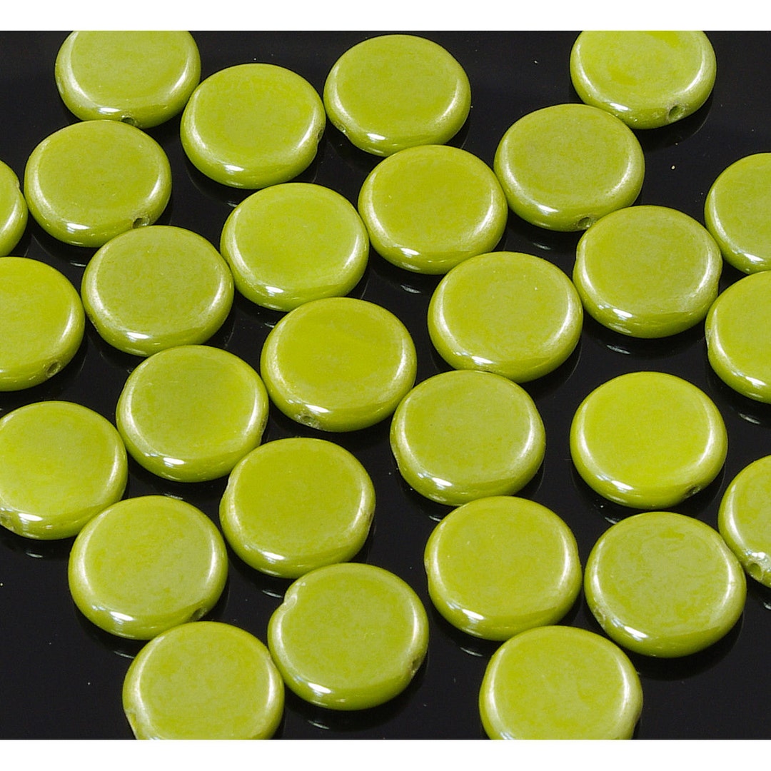 Opaque Olive Green Luster Coin Czech Glass Beads 12mm 15 - Etsy