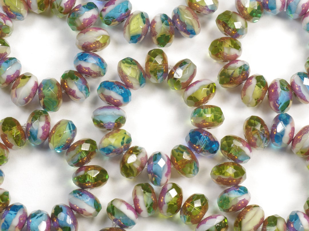 9x6mm Aqua Blue, Peridot Green, and Opaque White With Bronze Multi ...