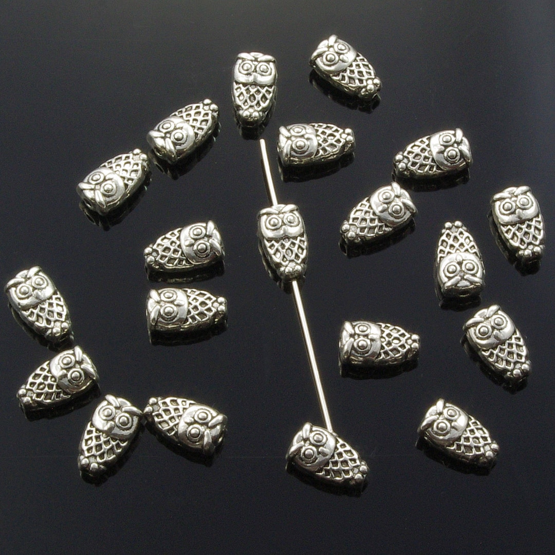 10mm Pewter Owl Beads Silver Plated and Oxidized - 20 - Etsy