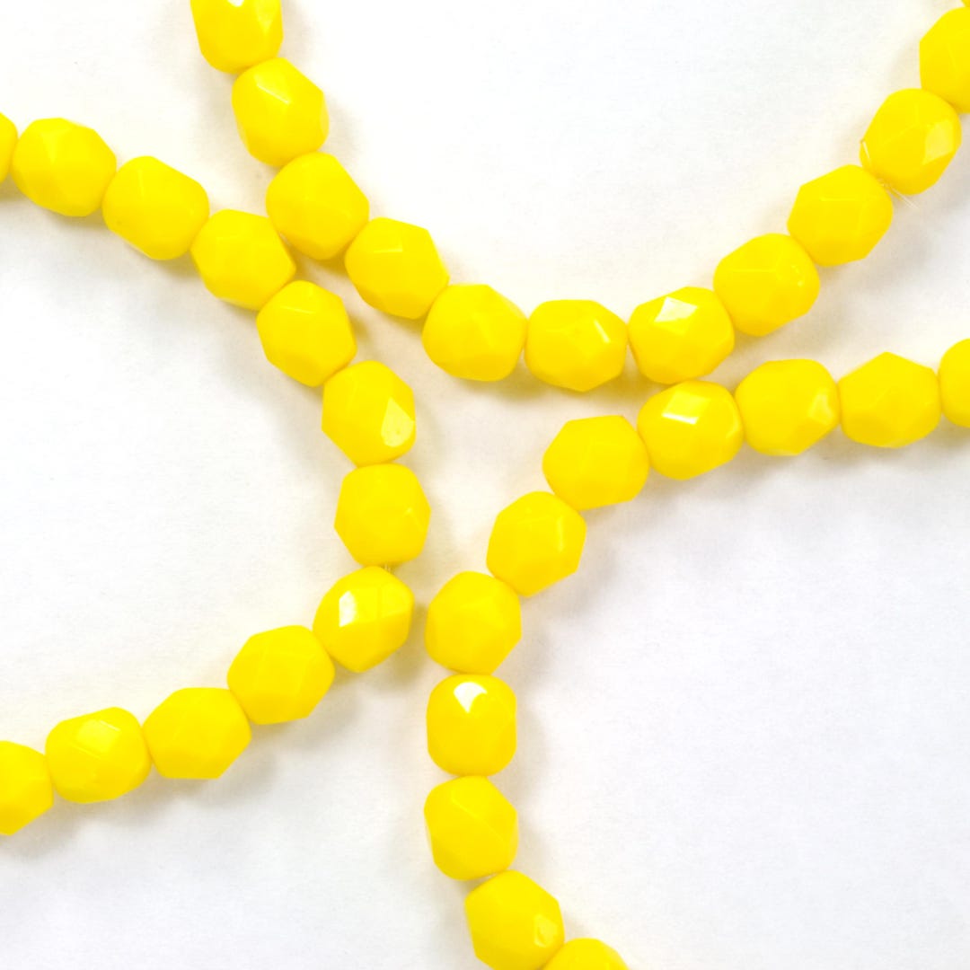 6mm Bright Opaque Light Sunflower Yellow Fire Polish Czech Glass Beads ...