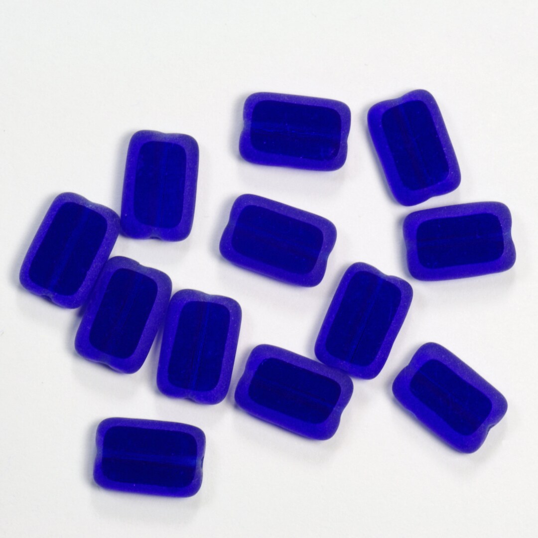 8x12mm Cobalt Blue Table Cut Rectangle Czech Glass Beads Matte Edges ...