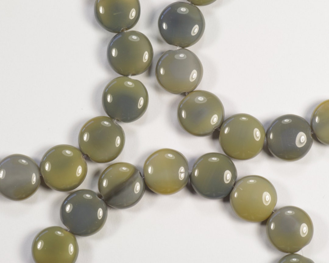 10mm Satiny Tan and Gray Hints of Purple Puffy Coin Czech Glass Beads ...