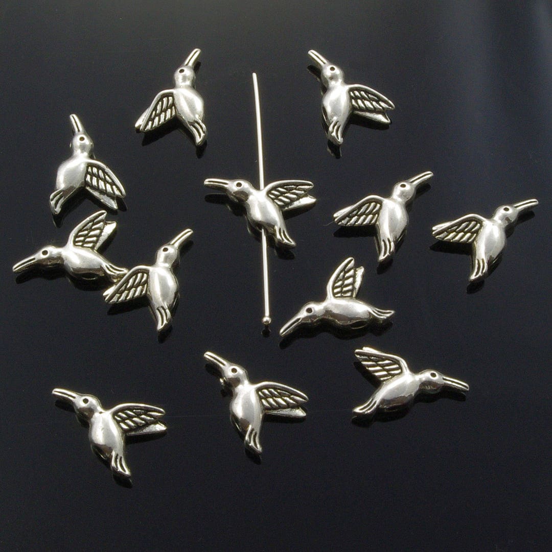 Pewter Hummingbird Beads Silver Plated Oxidized 11mm X 17mm - 12 - Etsy