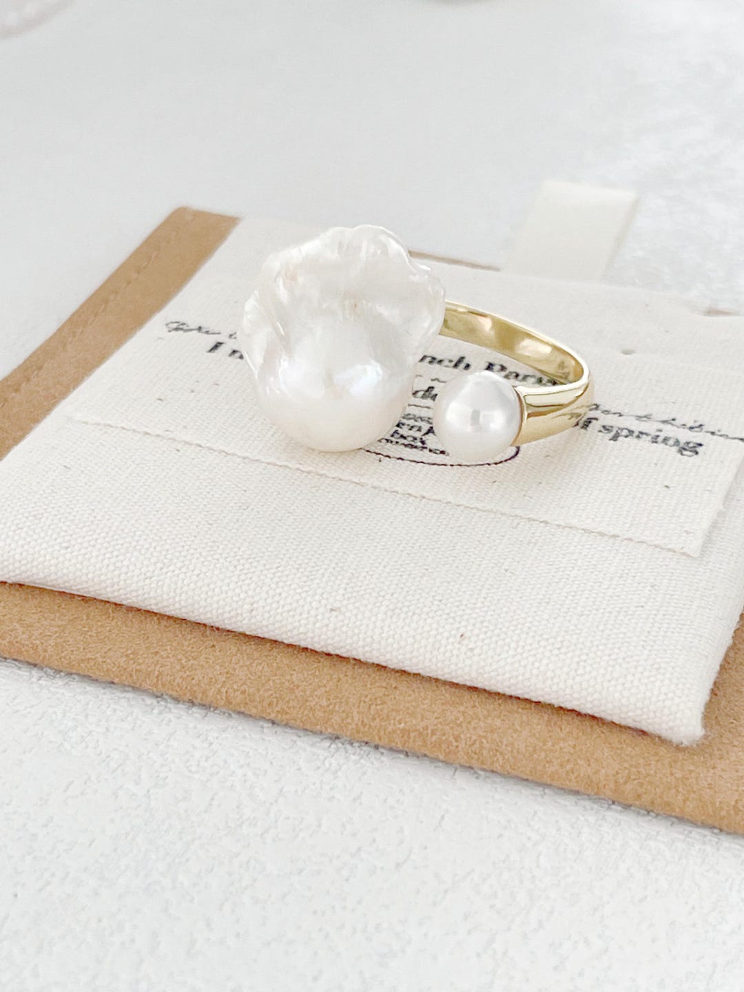 18ct Gold-plated Baroque Fireball Pearl Ring, Handmade Natural Pearl ...