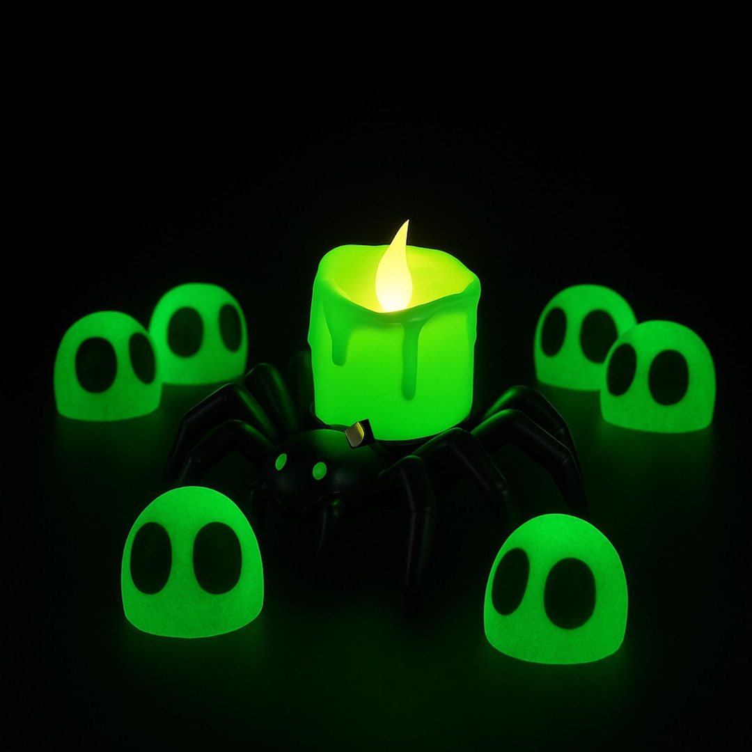 Halloween LED Candles Set – Spooky Green Flame Lights With Monster Face ...