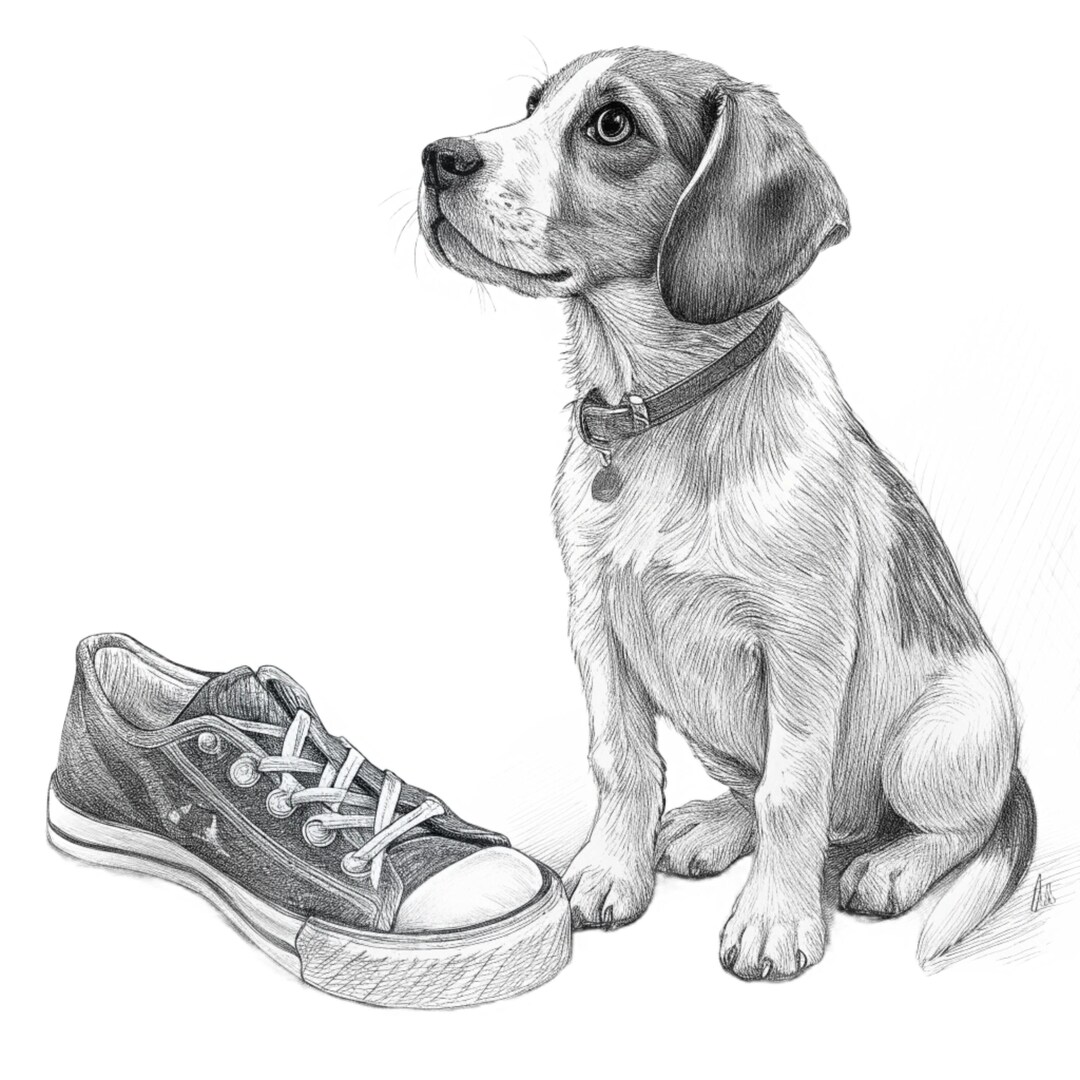 Pencil Dog Drawing Digital Art | Dog and Shoe Sketch | 4096x4096 ...