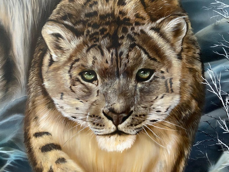 Snow Leopard Acrylic Painting Big Cat Art Animal Lover Gift Snow ...
