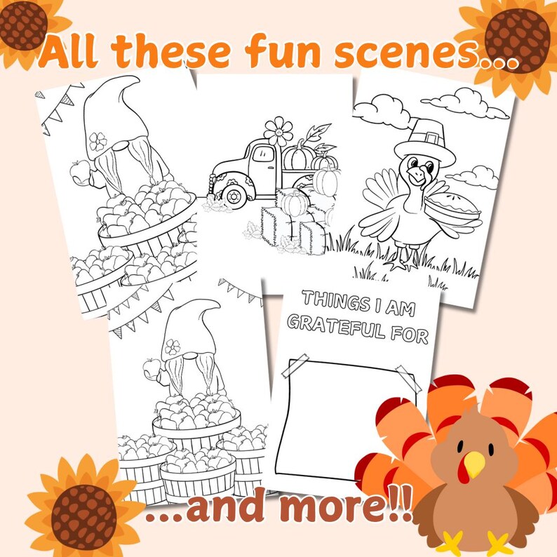 Charming Autumn & Thanksgiving Coloring Pages for All Ages - Etsy