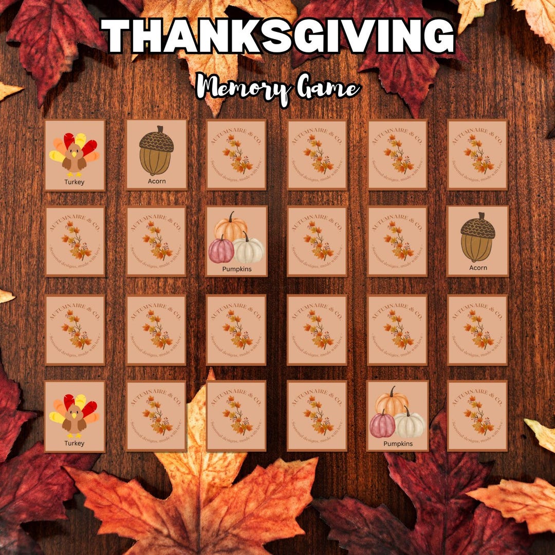 Printable Thanksgiving Memory Game: Cute Images & Fun Vocabulary - Etsy