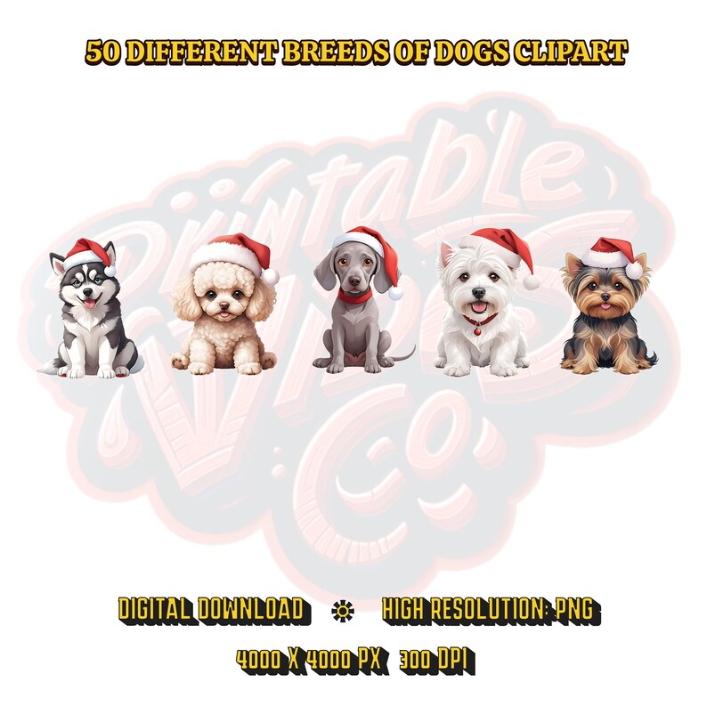 Christmas Dogs Clipart | Cute Dogs Santa Hat | Watercolor Puppy Clipart ...