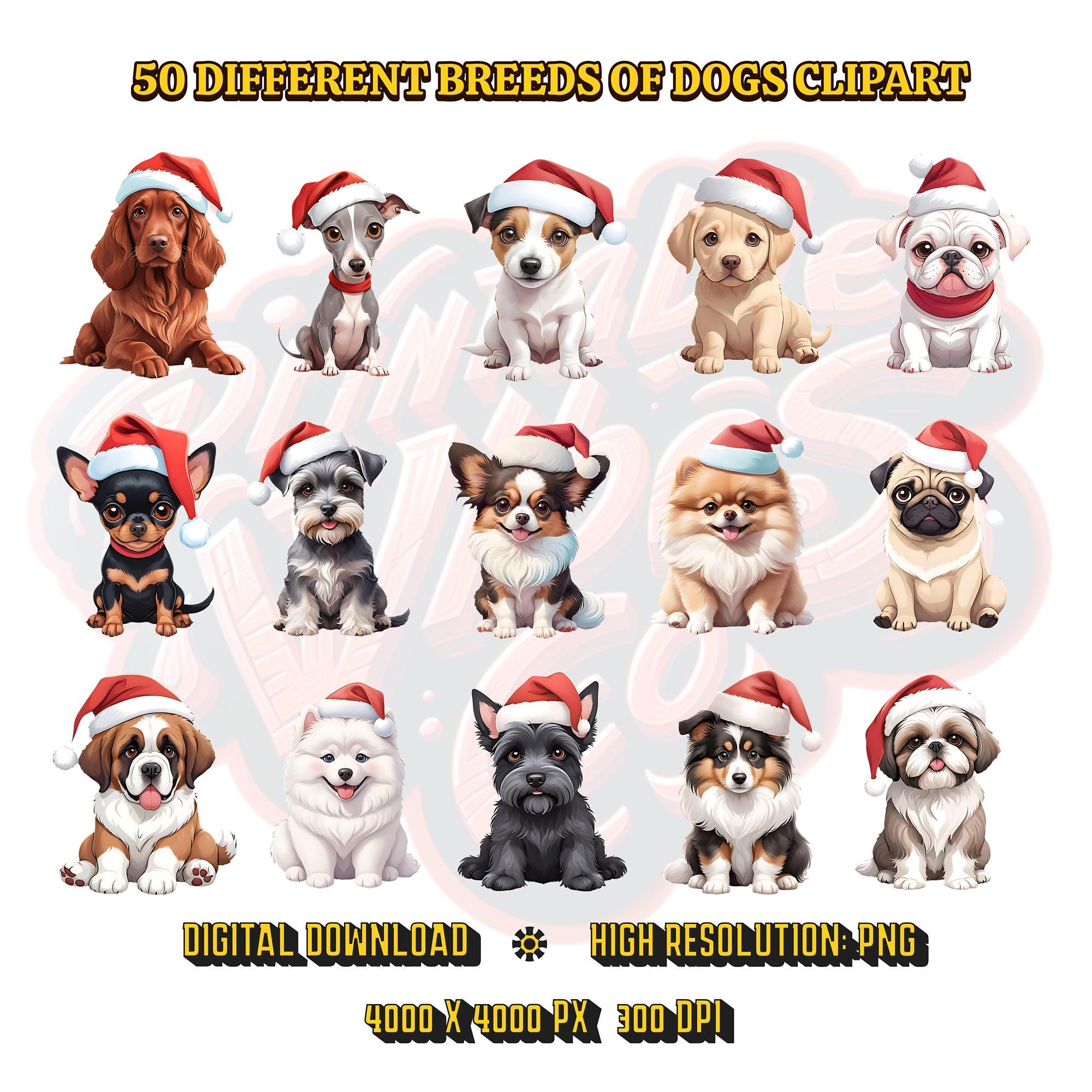 Christmas Dogs Clipart | Cute Dogs Santa Hat | Watercolor Puppy Clipart ...