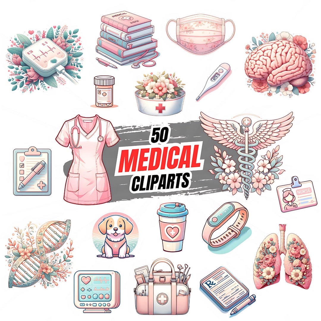 Medical Elements Nurse Clipart Healthcare Projects | Medical Illustrations | Digital Download ...