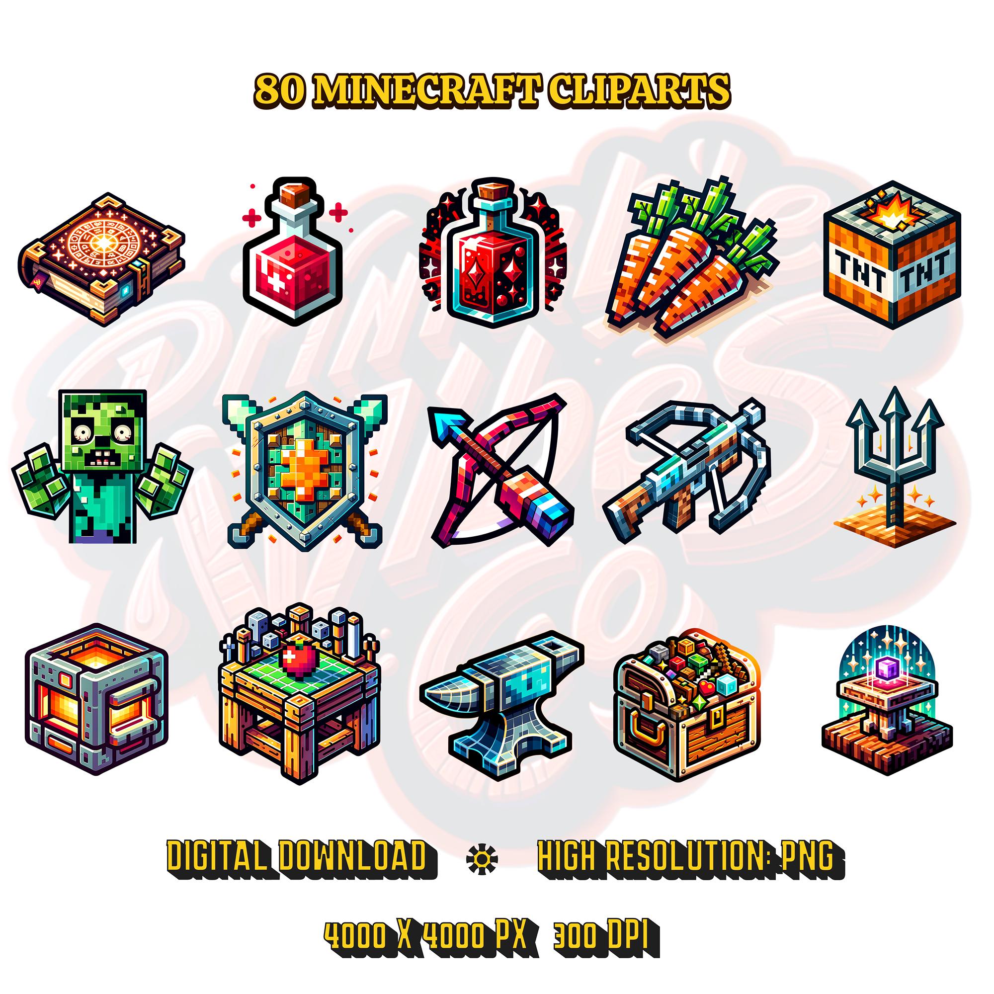 Minecraft-inspired Digital Cliparts - Printable Stickers, Icons, and ...