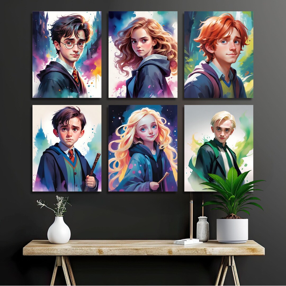 Wizard Poster Prints in Watercolor Style 6 Iconic Characters Harry ...
